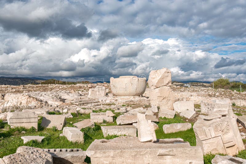 Ancient Amathus Ruins Standing Under Cloudy Sky. Limassol, Cyprus Stock ...