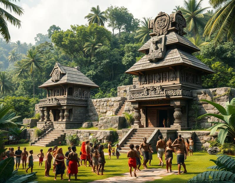 Ancient Amazon Civilization with Ancient Buildings and Groups of People ...