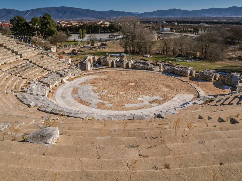 Ancient Amphitheater in Philippi - Greece - Shot from the Top of the ...