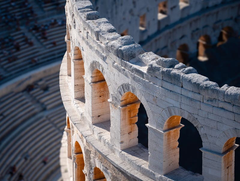 Ancient Amphitheaters Weathered Stone Arches, Bathed in Sunlight, Offer ...