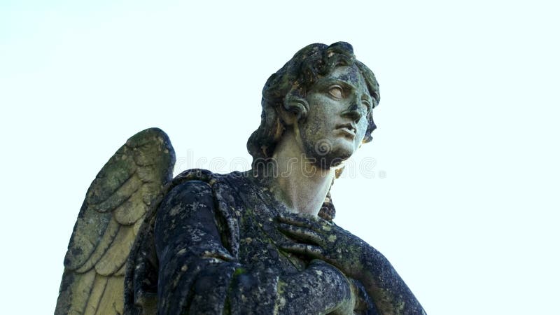 Ancient Angel Statue Over the Sky Faith and Religion Concept Stock ...
