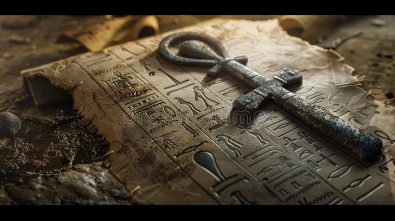 Ancient Ankh on Aged Scroll with Hieroglyphics a Symbol of History and ...