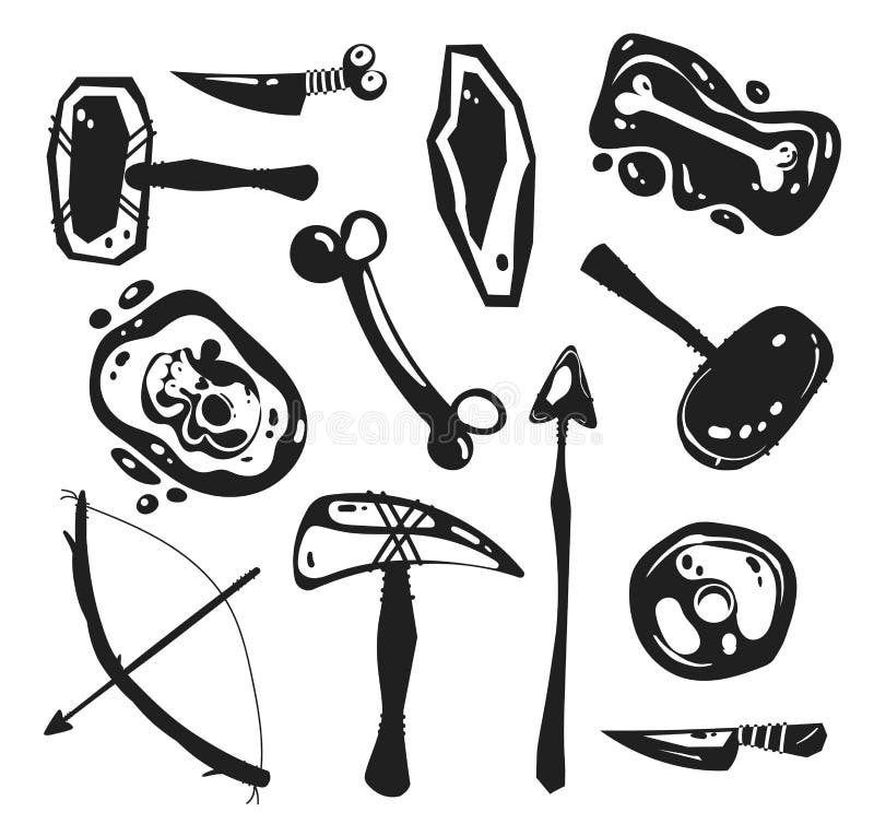 Ancient Antique Caveman Tools Silhouettes Vector Stock Illustration ...