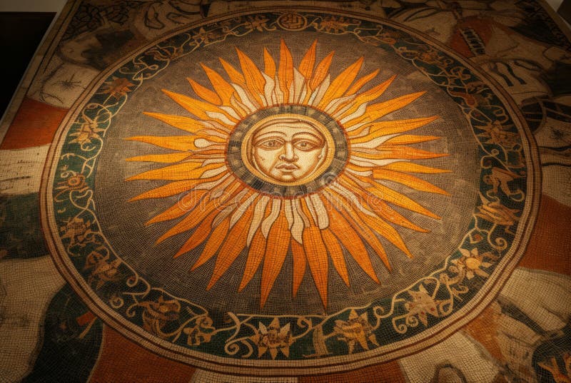 Ancient Antique Sun Mosaic Art. Generate Ai Stock Photo - Image of aged ...