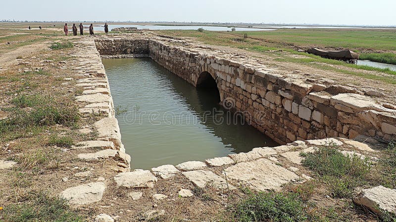 Ancient Aqueduct Ruins, a Stone-lined Channel, with Water Flowing ...