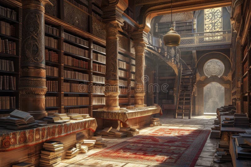 Ancient Arabic Library Filled with Hundreds of Scrolls Stock ...