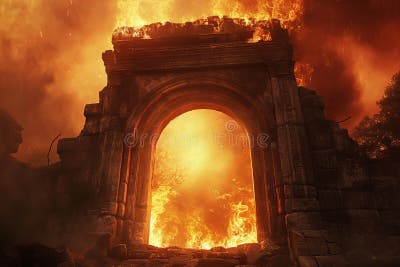 Ancient Arch Fire Flames. Generate Ai Stock Photo - Image of cave ...