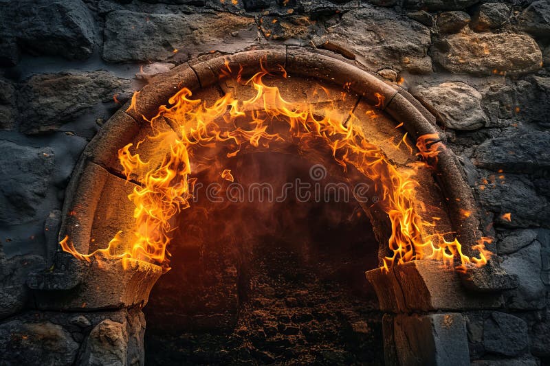 Ancient Arch Fire. Generate Ai Stock Photo - Image of room, landscape ...