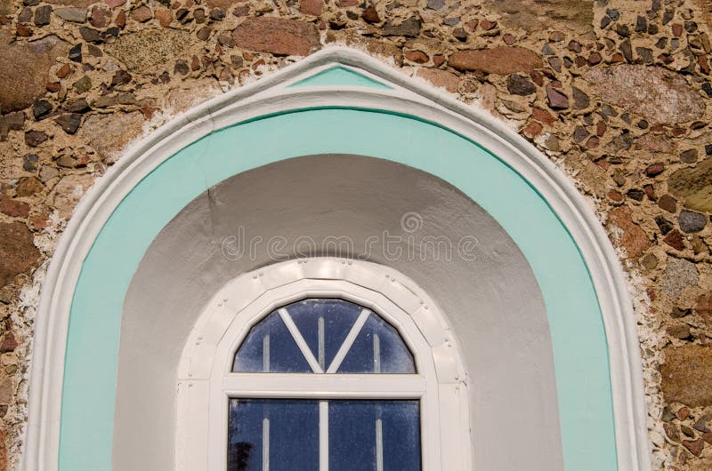 Ancient Arched Glass Windows Installed in a Stone Castle Wall Stock ...