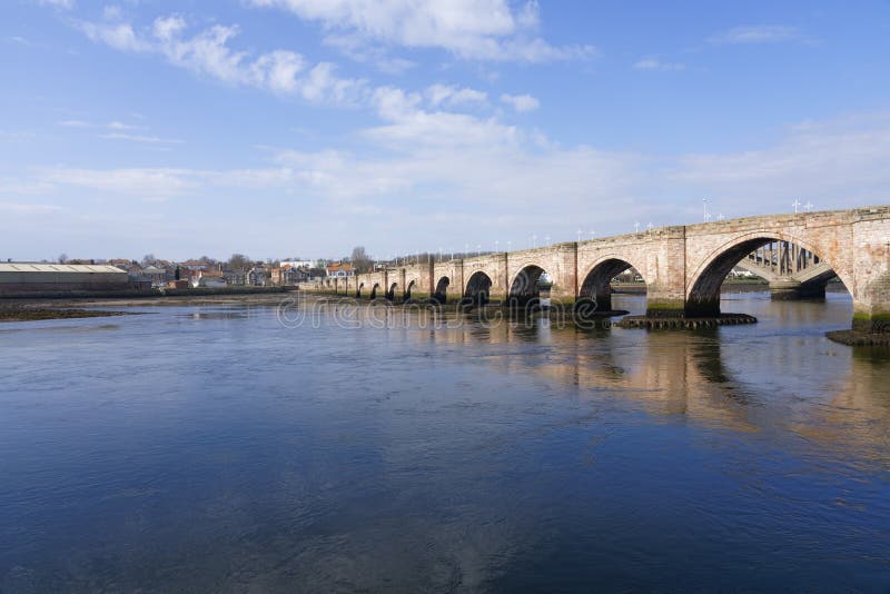 The Ancient Arched Old Bridge Across the River Tweed Stock Photo ...