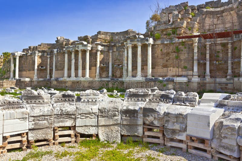 Ancient Ruins Roman Empire, Side, Turkey, Stock Image - Image of ...