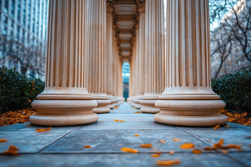 Classical Columns Architecture, Autumn Leaves Pathway Stock ...