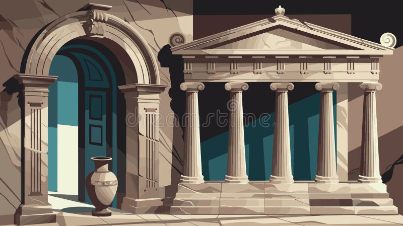 Ancient Architectural Elements: a Stylized Temple and Doorway Stock ...
