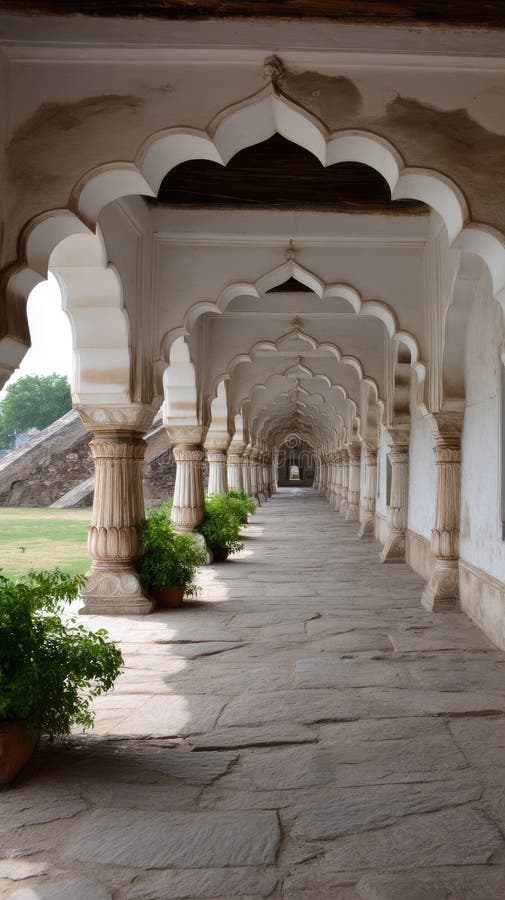 Ancient Architecture Featuring a Hallway with Archways, Stone Floors ...