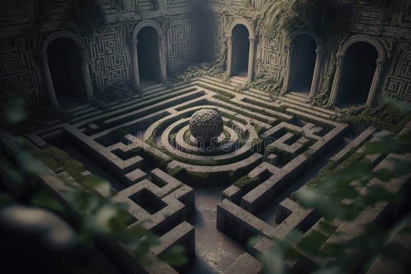 Ancient Architecture with Labyrinth Stock Illustration - Illustration ...