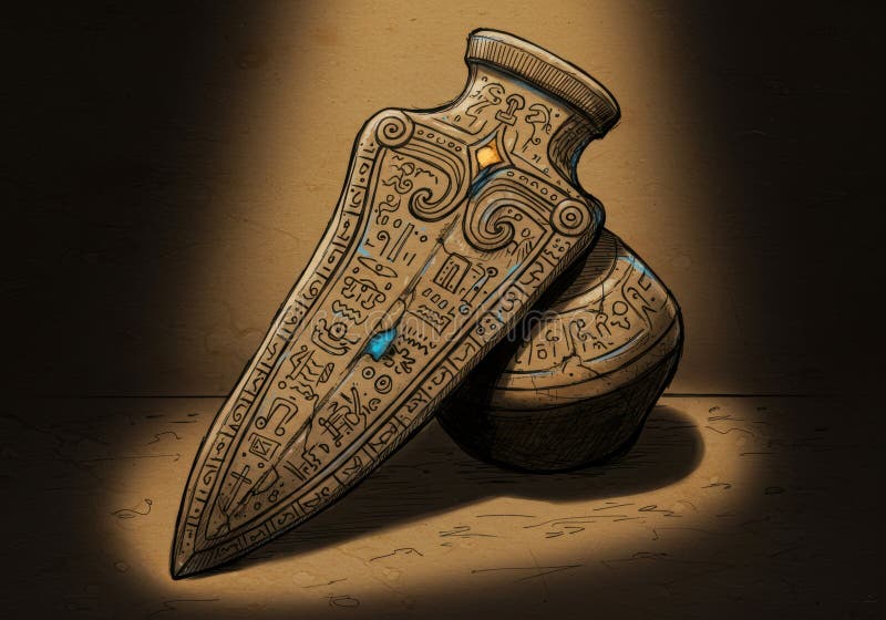 Ancient Artifact with Intricate Carvings and Illuminated Patterns Stock ...