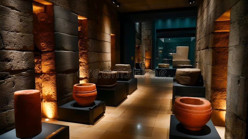Ancient Artifacts Museum Interior Stone and Ceramic Vessels Displayed ...