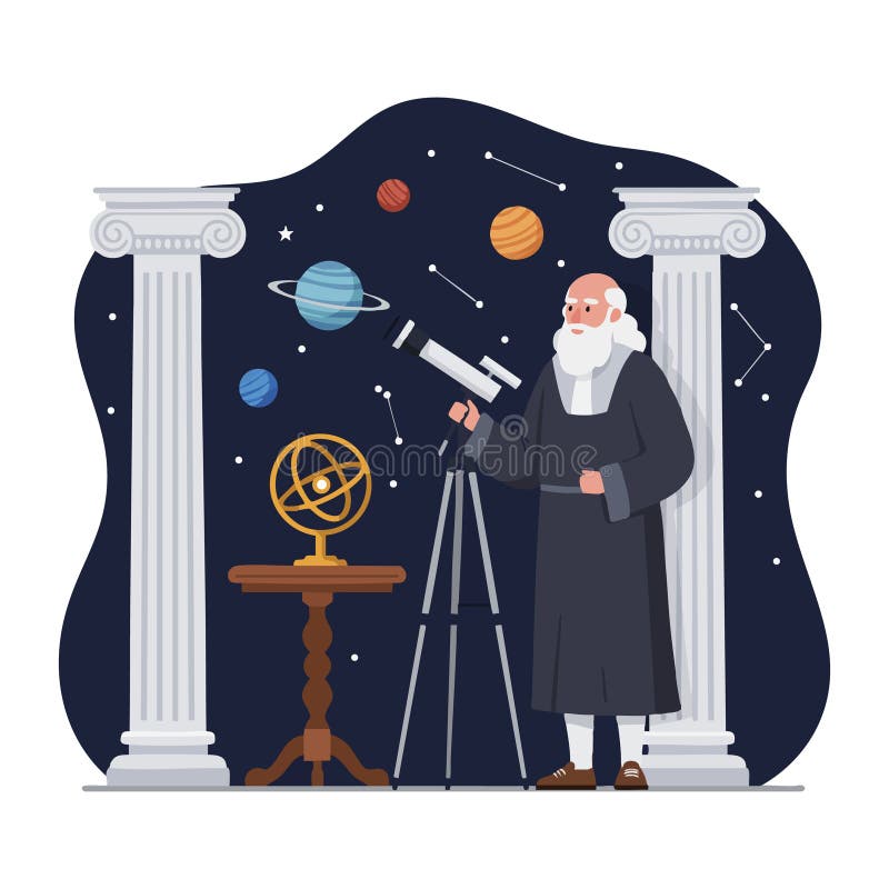 Ancient Astronomer Observing Planets through Telescope in Classical ...