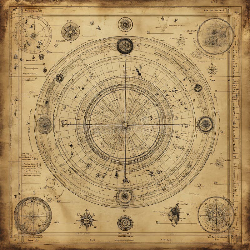 Ancient Astronomical Map of Celestial Orbits and Stars Stock ...