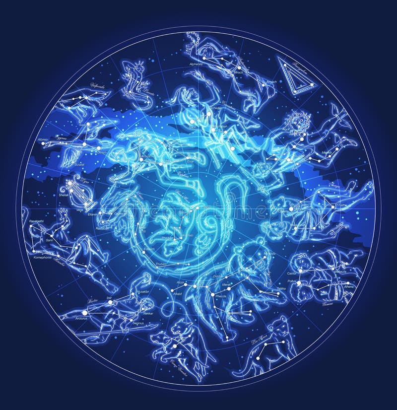 Astronomy Characters Sky Map with Constellation and Star Names Vector ...