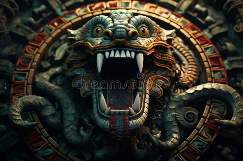 Ancient Aztec Artwork Featuring Revered and Mythi Stock Illustration ...