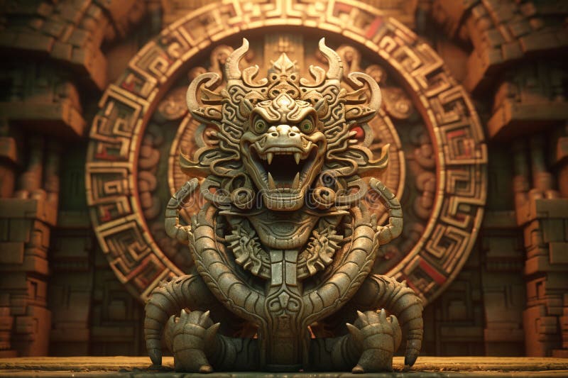 Ancient Aztec Artwork Featuring Revered and Mythi Stock Illustration ...