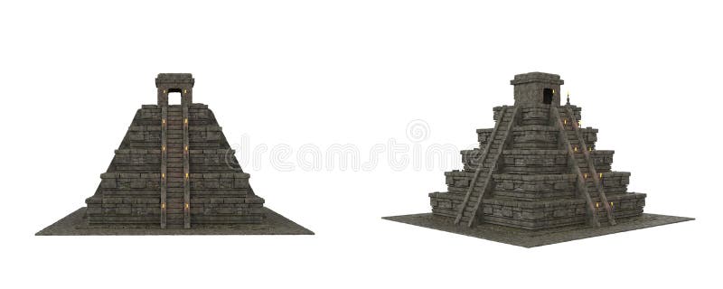 Ancient Aztec or Mayan Pyramid. Isolated 3D Illustration from 2 Angles ...