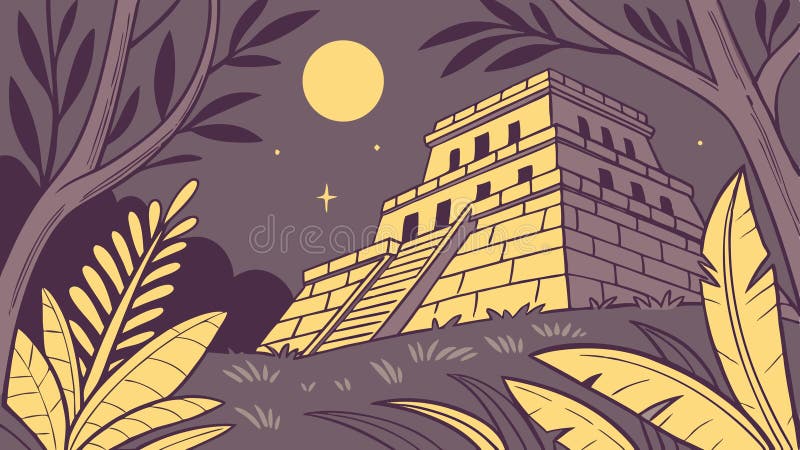 Ancient Aztec Pyramid in Mystical Jungle Landscape, Vector Design ...