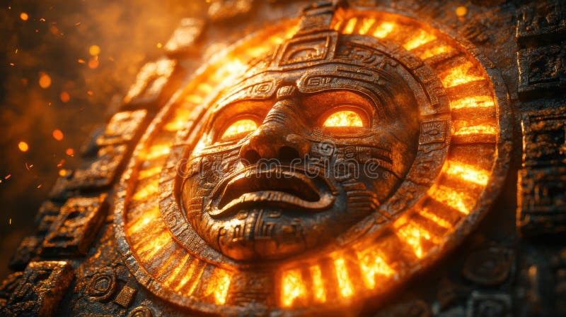 Ancient Aztec Sun Stone Glowing with Fire, Symbolizing Power and ...
