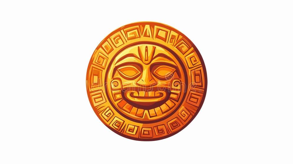 Ancient Aztec Sun Symbol with Intricate Patterns and Smiling Face on ...