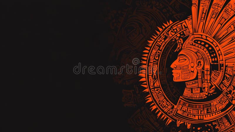 Ancient Aztec Warrior Profile in Vibrant Orange on Dark Backdrop with ...