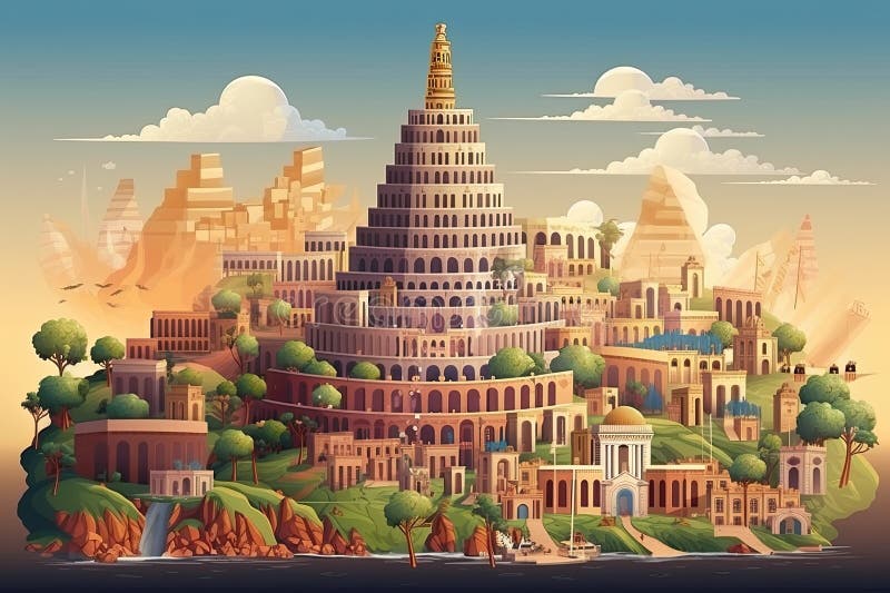 Ancient Babylon with Babel Tower Stock Illustration - Illustration of ...