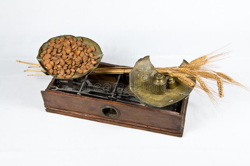 Ancient Two Pan Balance, Books and Notebook Stock Image - Image of ...