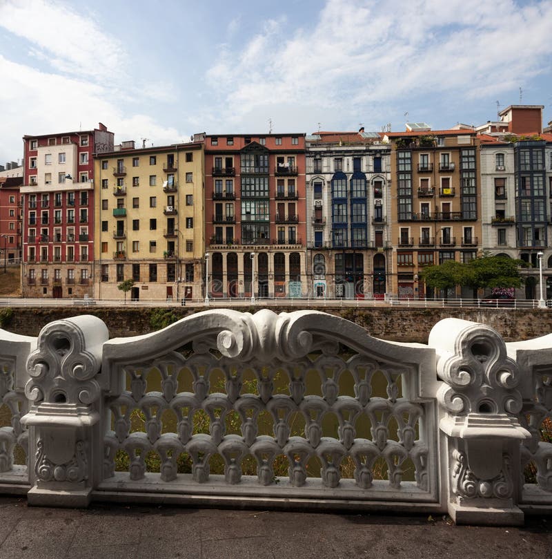 Ancient Balustrade on the Nervion River, Bilbao Editorial Photo - Image ...