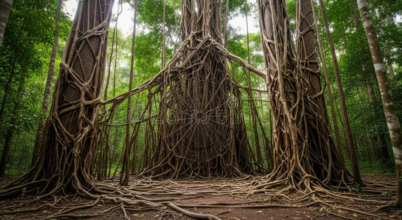 Ancient Banyan Tree with Sprawling Aerial Roots Forming a Natural ...