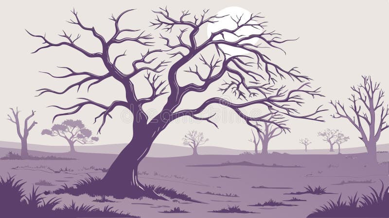 Ancient Bare Tree in Desolate Winter Landscape, Vector Design ...