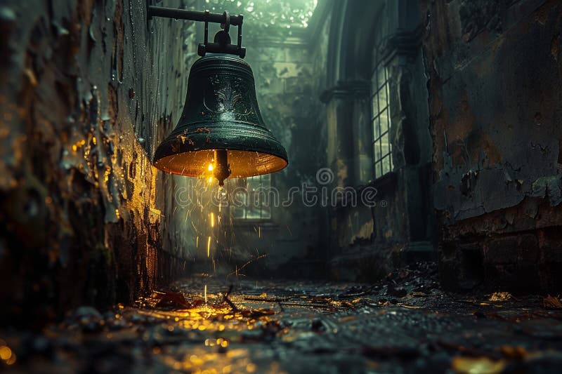 Ancient Bell Hanging in Abandoned Building Surrounded by Water and ...
