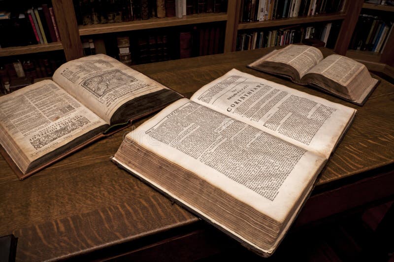 Ancient Bibles in a Library Stock Image - Image of table, history ...