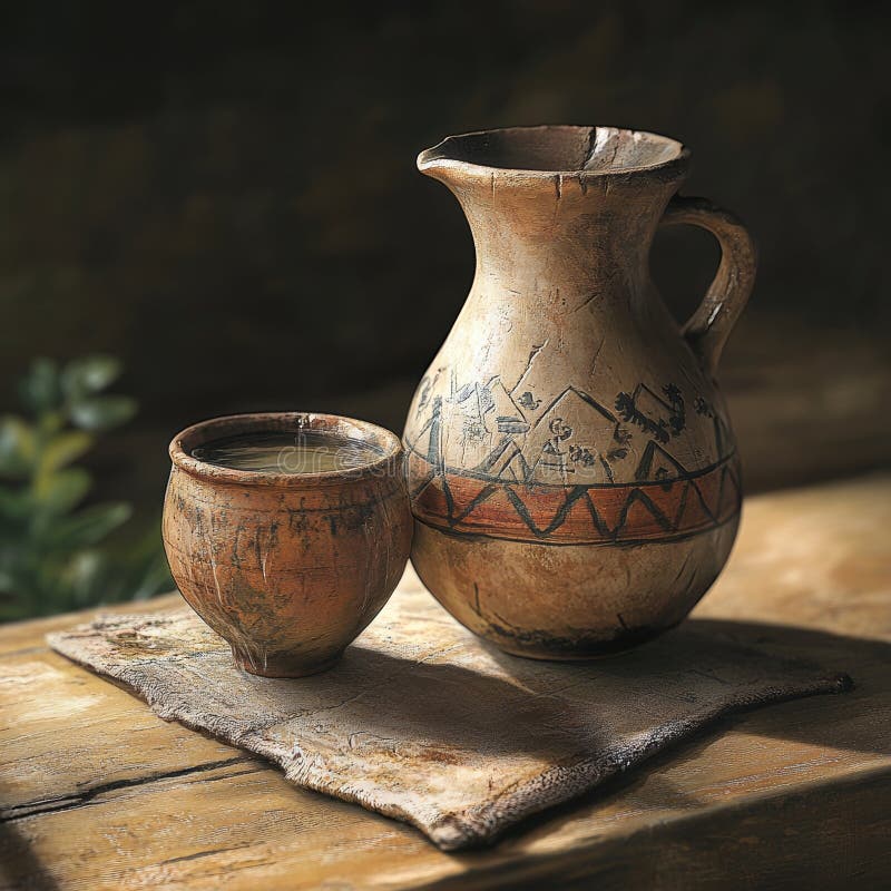 Ancient Biblical Jug and Clay Cup Still Life Generative AI Stock ...
