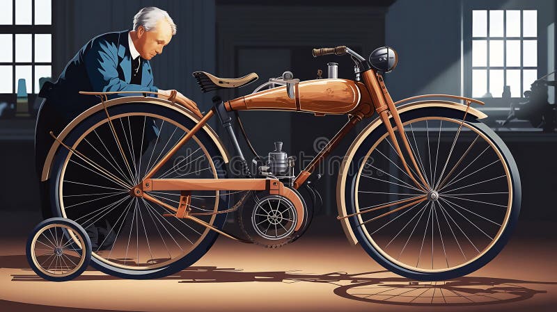 Ancient Bicycle with Engine Design Stock Photos Illustration Stock ...