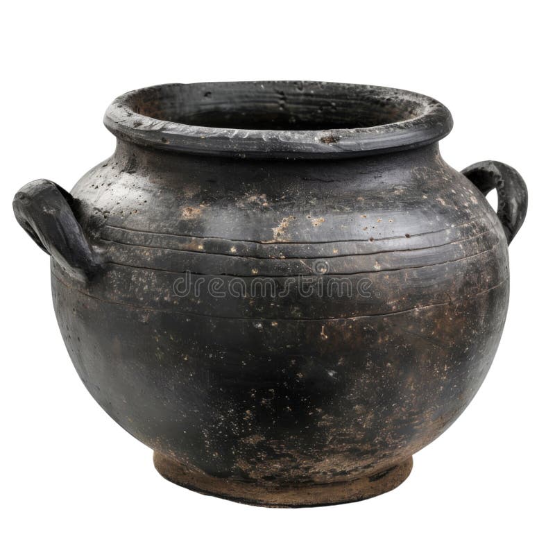Ancient Black Clay Pot with Handles Stock Photo - Illustration of black ...