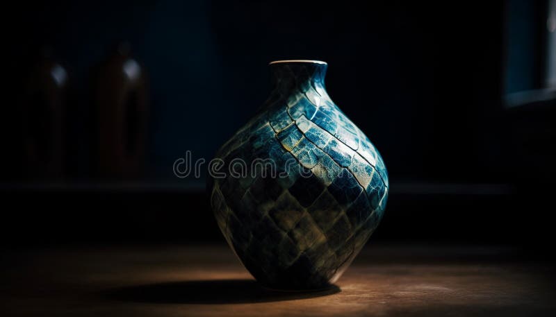 Ancient Blue Pottery Jug, an Elegant Decoration on Rustic Table ...