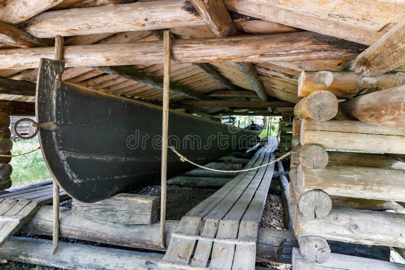 Ancient Boat House Made of Tree Logs Stock Image - Image of wood, tree ...