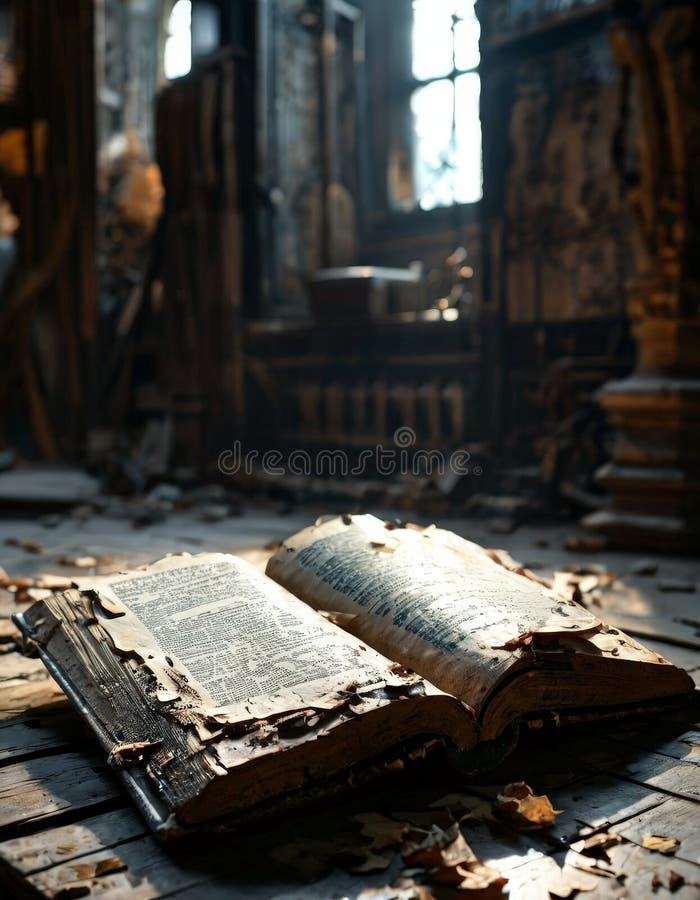 Ancient Book in Abandoned Library Illuminated by Sunlight Stock Image ...