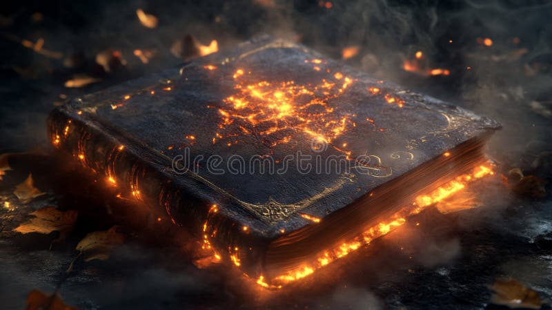 An Ancient Book Burning with Ethereal Fire Stock Illustration ...