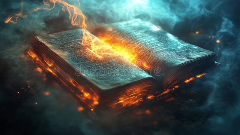 Ancient Book Burning with Mystical Fire Stock Illustration ...