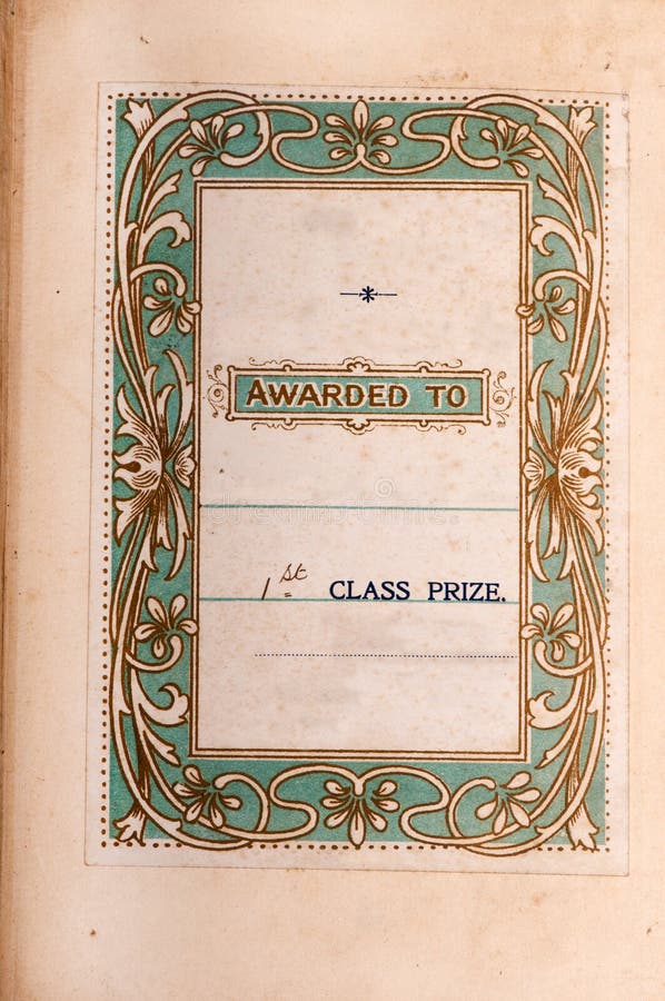 Ancient Book First Prize Dedication Label Stock Image - Image of aging ...