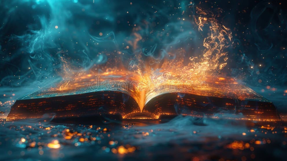 An Ancient Book with Glowing Embers Emanating from Its Pages Stock ...