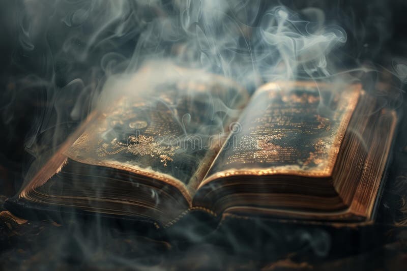 Ancient Book Glowing with Magic Under Wispy Smoke Stock Image - Image ...