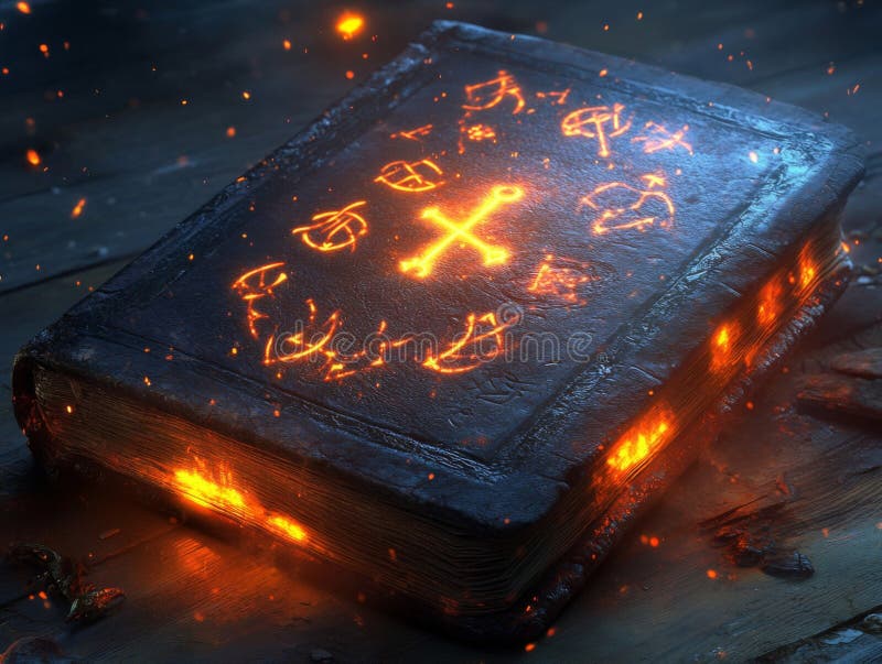 Ancient Book with Glowing Symbols and Cross Stock Illustration ...